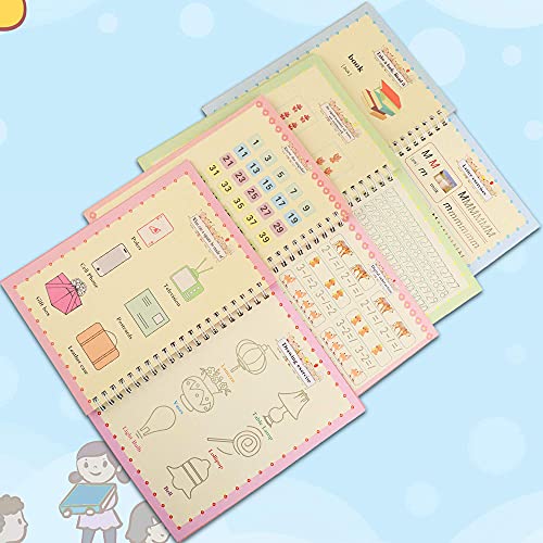 VLOJELRY 14Pcs Practice Copybook Reusable Calligraphy Book for Kids, Handwriting Copybook Set with Pen for Preschool Beginners Enlightenment