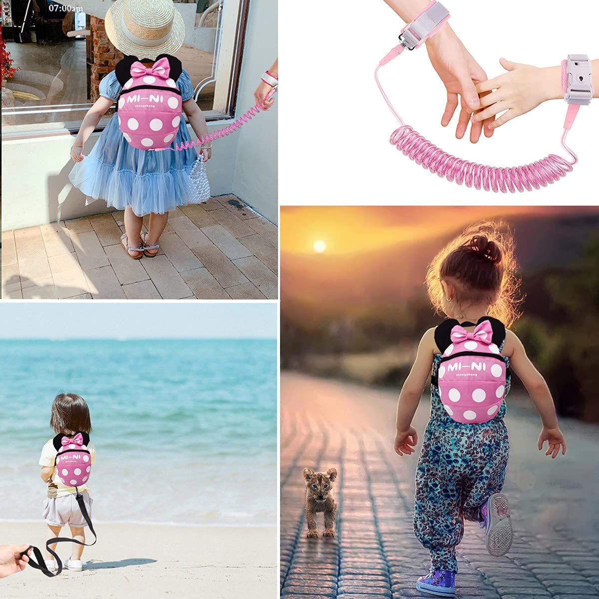 CZSYZCZS Toddlers Leash + Anti Lost Wrist Link Child Kids Safety Harness Kids Walking Wristband Assistant Strap Belt (pink)