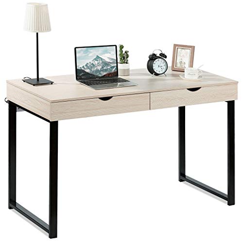 EuCoo Computer Desk Home Office Desks with 2 Drawer, Modern PC Workstation Dormitory Meeting Training Student Study Desktop Desk Laptop Table (White)
