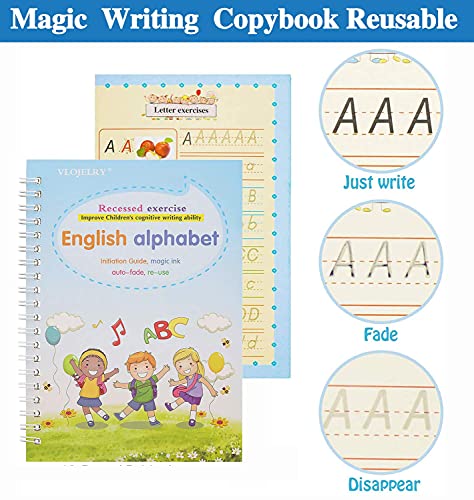 VLOJELRY 14Pcs Practice Copybook Reusable Calligraphy Book for Kids, Handwriting Copybook Set with Pen for Preschool Beginners Enlightenment