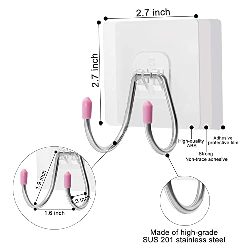 CGBE Adhesive Hooks, 5PCS Wall Hooks for Hanging Heavy Duty 13LB Clear Seamless Dual Head Self Sticky Hooks, Waterproof and OilProof Large Removable Hooks for Kitchen Bathroom Shower Use