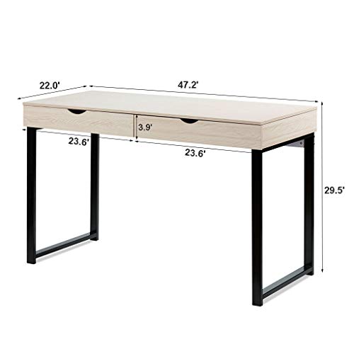 EuCoo Computer Desk Home Office Desks with 2 Drawer, Modern PC Workstation Dormitory Meeting Training Student Study Desktop Desk Laptop Table (White)