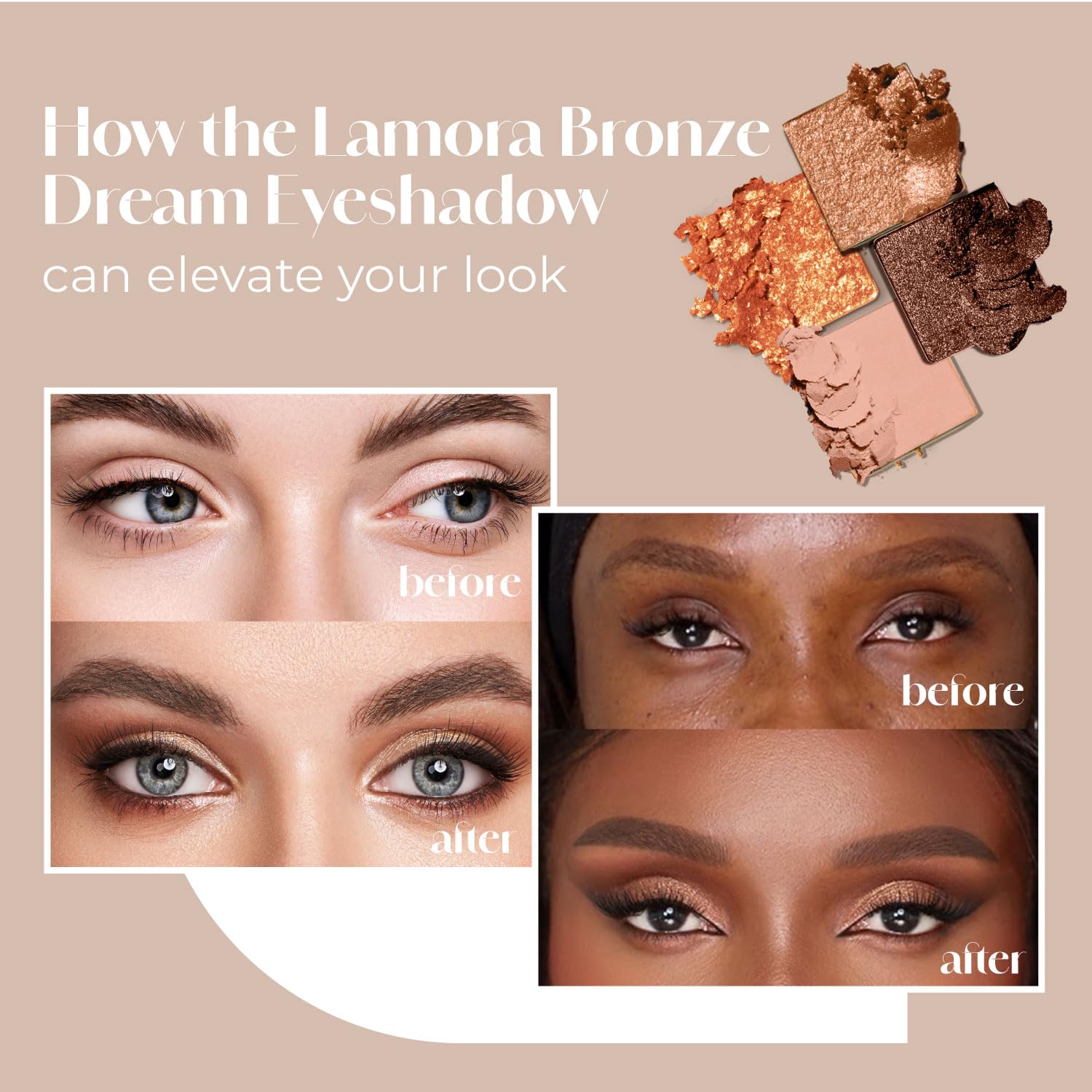 Lamora Nude Bronze Eyeshadow Palette - 12 Warm Brown Highly Pigmented Shimmer & Matte Shades - Travel Size Makeup Palette with Mirror