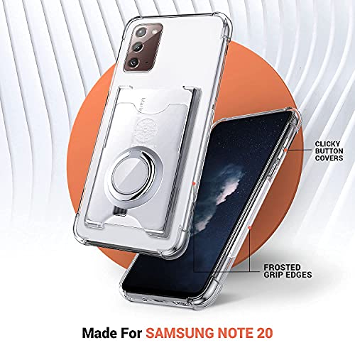 Shields Up for Galaxy Note 20 Case, Samsung Note 20 Case, Minimalist Wallet Case with Card Holder [3 Cards] & Ring Stand, [Drop Protection] Slim Protective Cover for Samsung Galaxy Note 20 5G - Clear