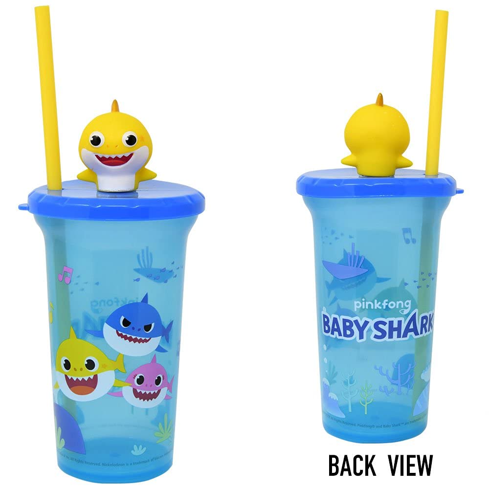 PinkFong Baby Shark Baby Shark 15oz Cup Set for Kids, Boys ~ Bundle Refillable with Straw, and Additional Stickers | School Supplies, Sports, More