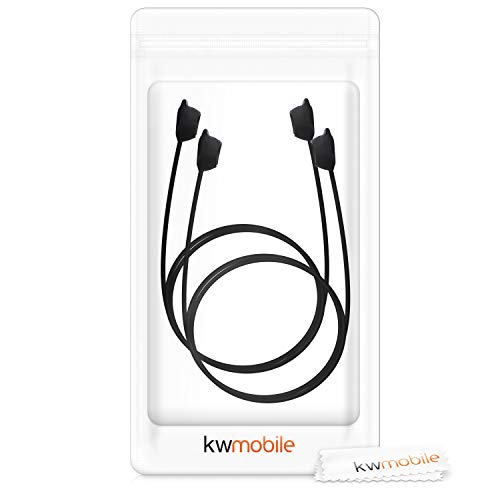 kwmobile Straps Compatible with Samsung Galaxy Buds/Buds Plus - 2X Silicone Holder for Wireless Earphones - Black