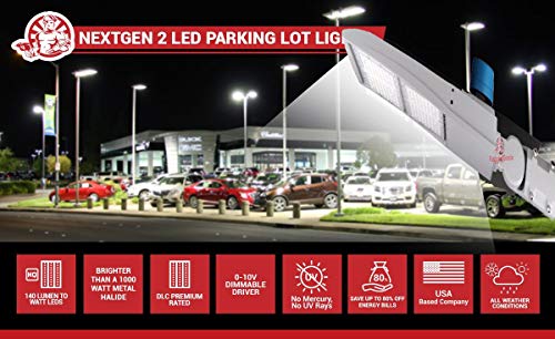 300 Watt LED NextGen II Parking Lot Lights β 40,000 Lumens β Super Efficiency 130 Lumen to Watt - 5000K - with Photocell - Silver/Gray Housing