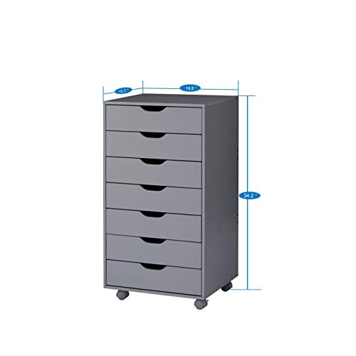 Debbie 7-Drawer Office Storage File Cabinet on Wheels, Mobile Under Desk Filing Drawer Unit, Craft Storage Organization for Home, Office by Naomi Home - Gray