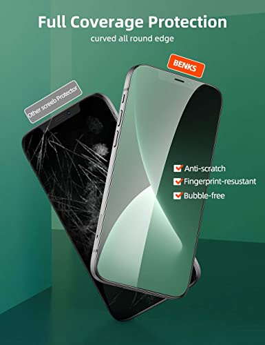 BENKS [2 Pack Compatible With iPhone 12 / iPhone 12 Pro Screen Protector Anti Blue Light, HD Clear Eye Protection Tempered Glass 9H hardness Full Coverage Protective Film design for iPhone 2020, 6.1β