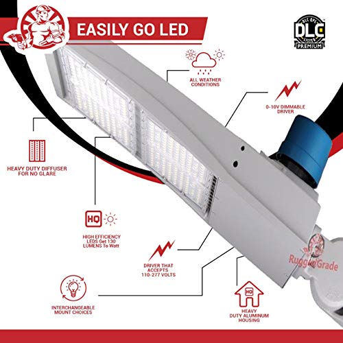 300 Watt LED NextGen II Parking Lot Lights β 40,000 Lumens β Super Efficiency 130 Lumen to Watt - 5000K - with Photocell - Silver/Gray Housing