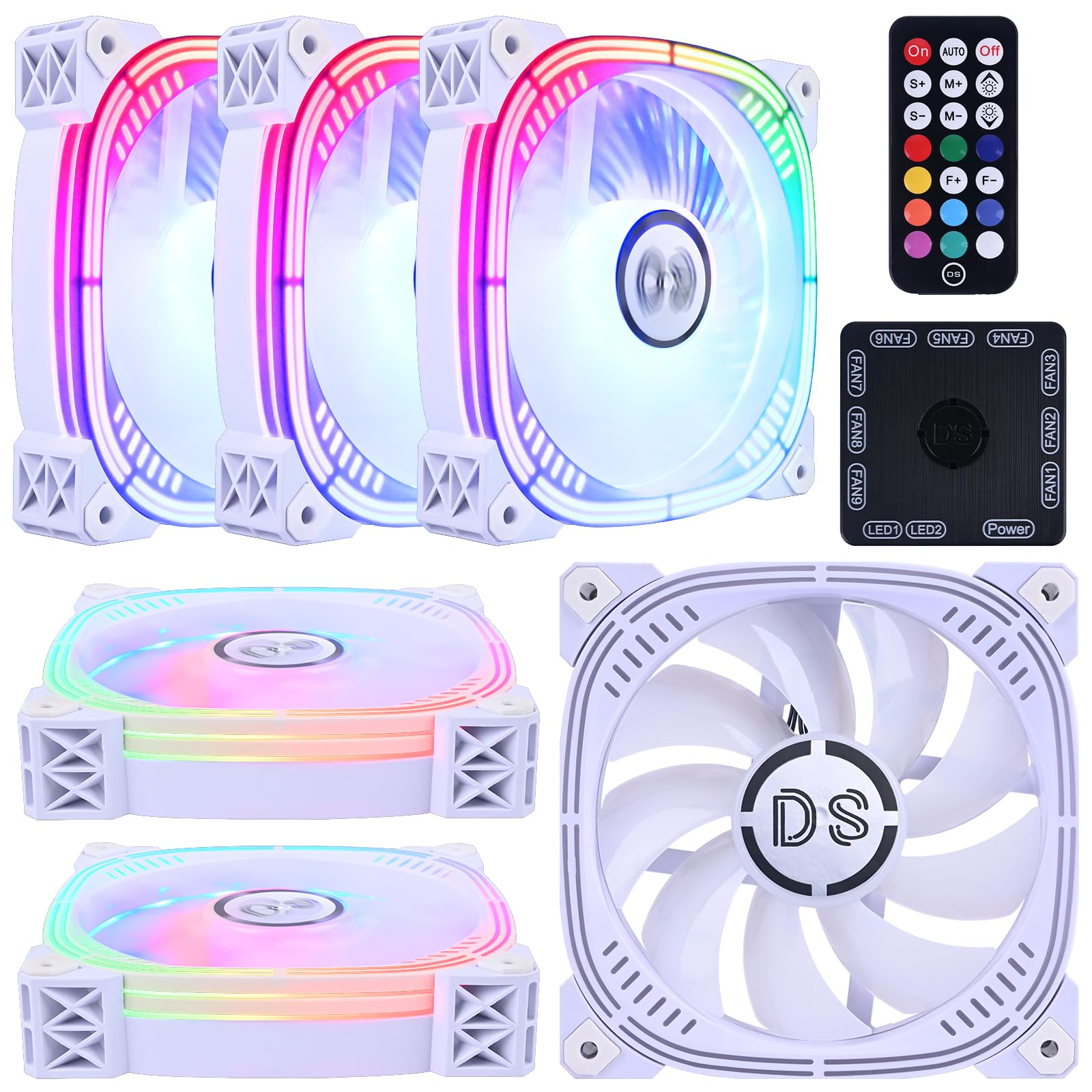 DS Addressable RGB 120MM LED Fans with Controller for White PC Case, White CPU Cooler, White Radiators System (RGB Fans 6 Pack, G Series)