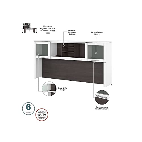 Bush Furniture Somerset 72W 3 Position Sit to Stand L Shaped Desk with Hutch and Bookcase in White and Storm Gray