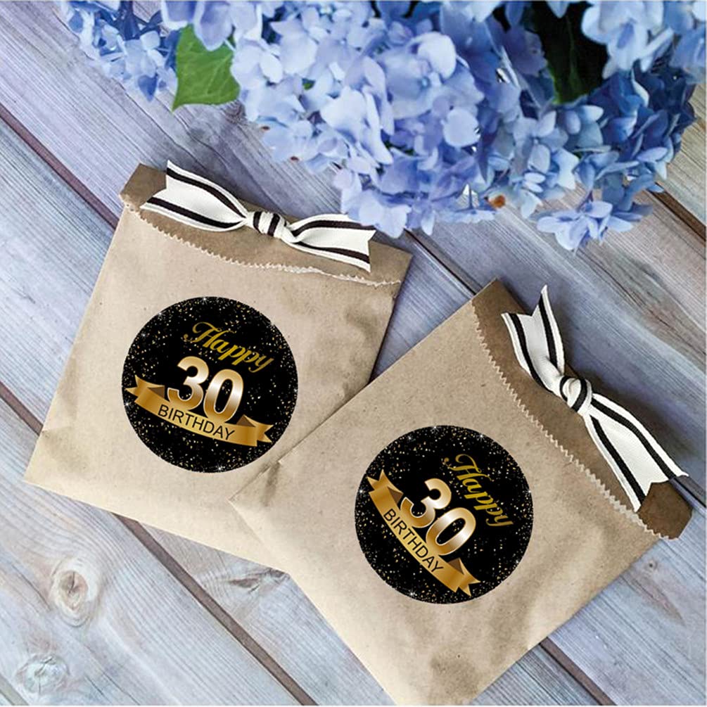 Fedyufook Black and Gold 30th Birthday Party Favor Stickers - 2 Inches - 50 Labels Black,gold