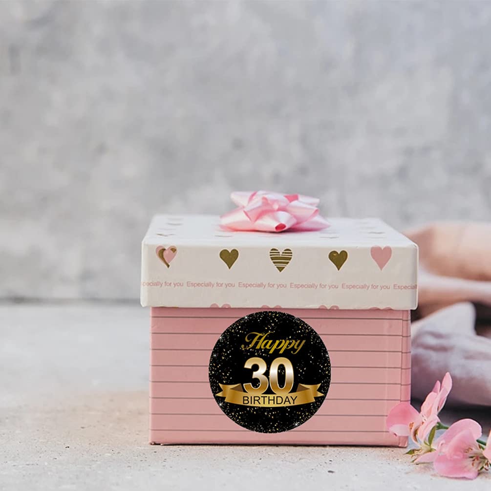 Fedyufook Black and Gold 30th Birthday Party Favor Stickers - 2 Inches - 50 Labels Black,gold