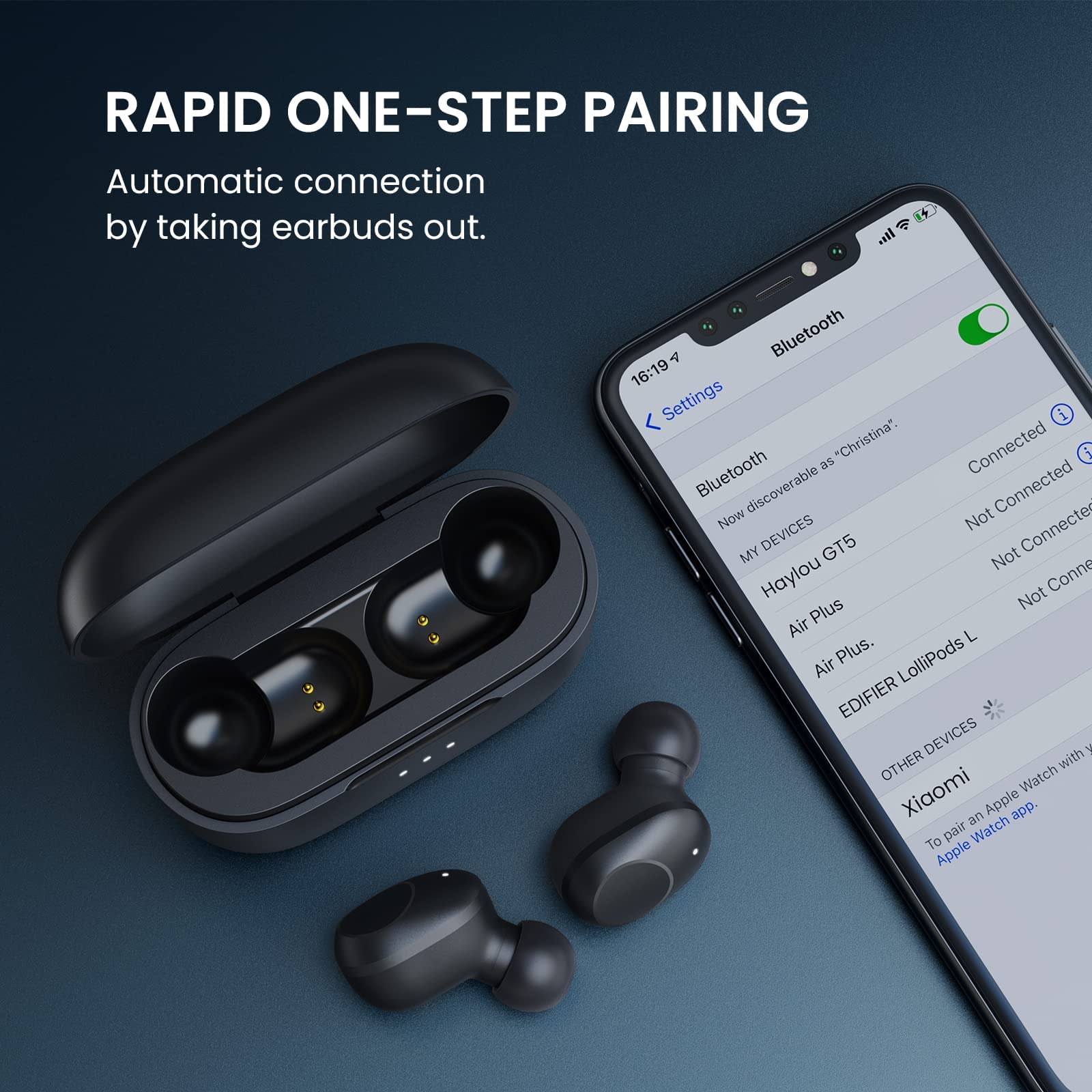 HAYLOU GT5 True Wireless Earbuds, Bluetooth Headphones with Wireless Charging Case and Mic for iPhone Android, Low-Lantecy Game Mode, Clear Sound, in-Ear Stereo Earphones for Work/Home (Black)