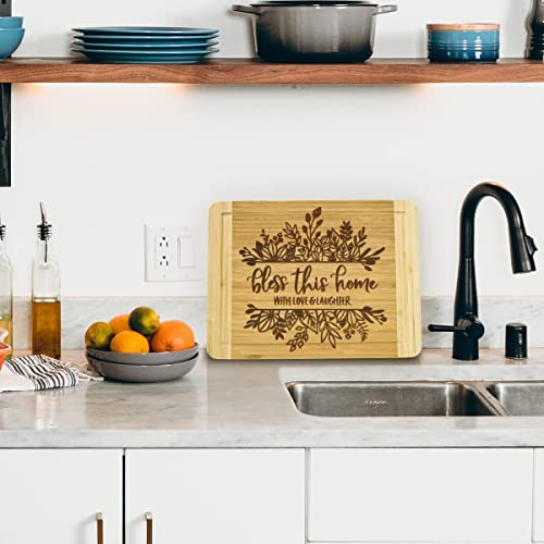 Engraved Cutting Board,New Home Owner Gifts, Housewarming Gifts - Bless This Home, With Love & Laughter