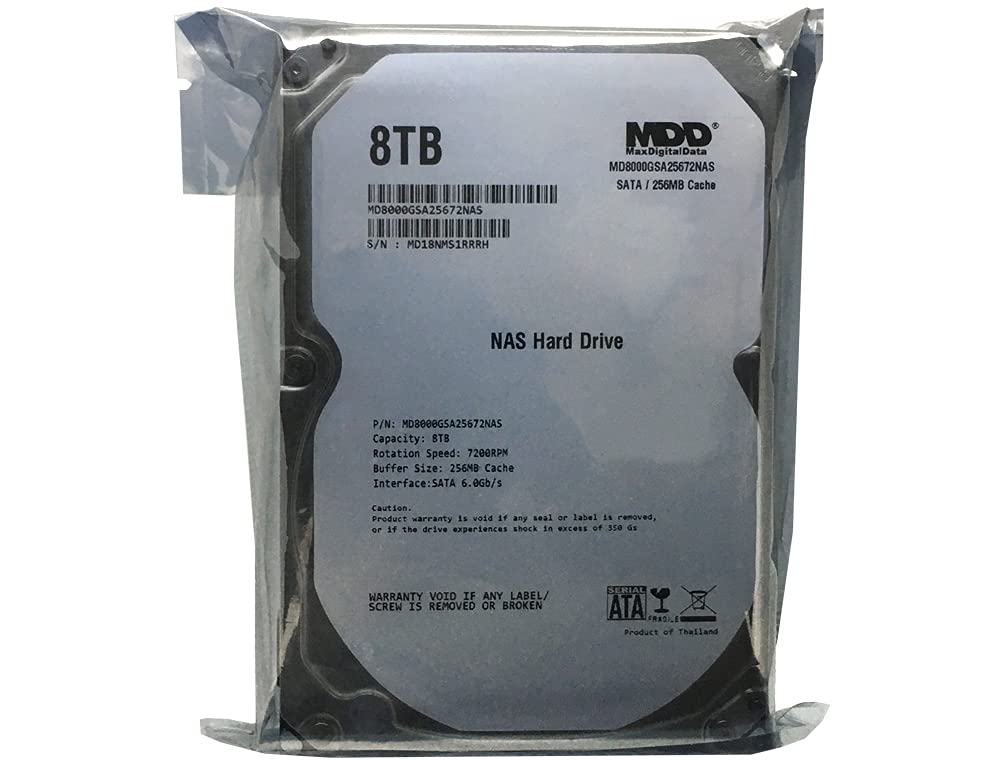 MaxDigitalData 8TB 7200 RPM 256MB Cache SATA 6.0Gb/s 3.5" Internal Hard Drive for NAS Network Storage (MD8000GSA25672NAS) - 3 Years Warranty (Renewed)