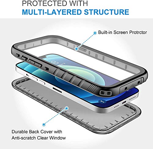 SPORTLINK Compatible with iPhone 12 Pro Max Waterproof Case - Full Body Shockproof Dustproof Phone Screen Protector Rugged Cases for iPhone 12 Pro Max 6.7 Inches Black