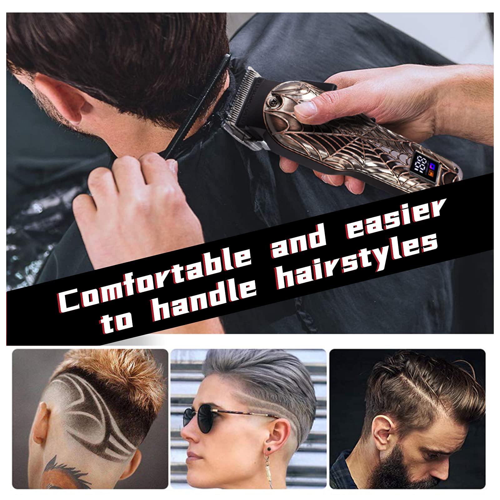 Hair Clippers Cordless Hair Trimmer for Men Barber Clippers with T-Blade Beard Trimmer 6 Guide Combs Fast-Charge, Haircut Machine for Barbers Family