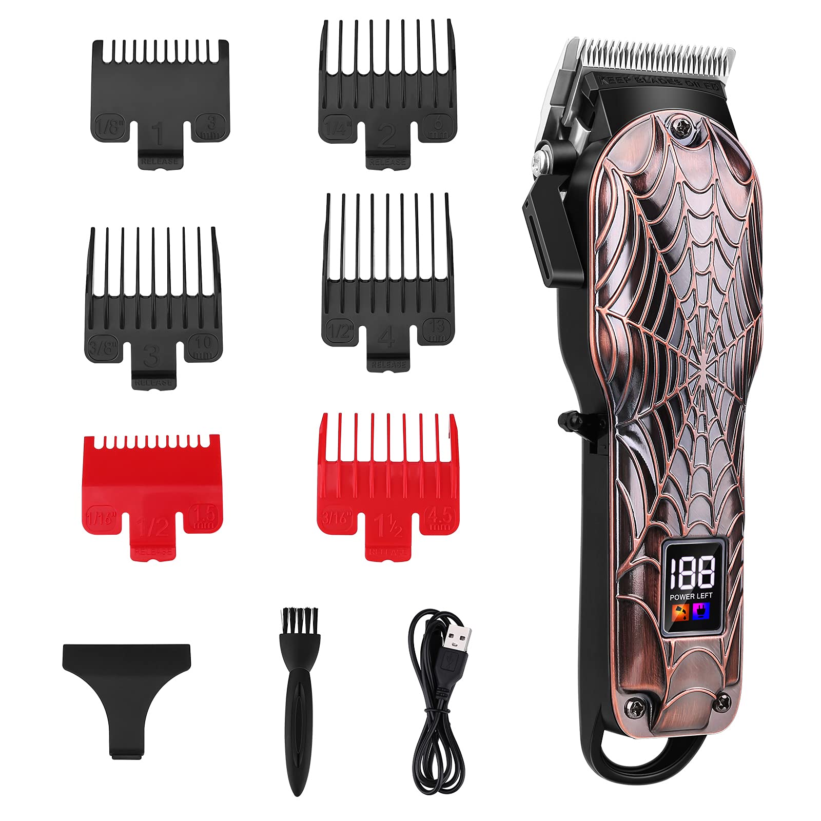 Hair Clippers Cordless Hair Trimmer for Men Barber Clippers with T-Blade Beard Trimmer 6 Guide Combs Fast-Charge, Haircut Machine for Barbers Family