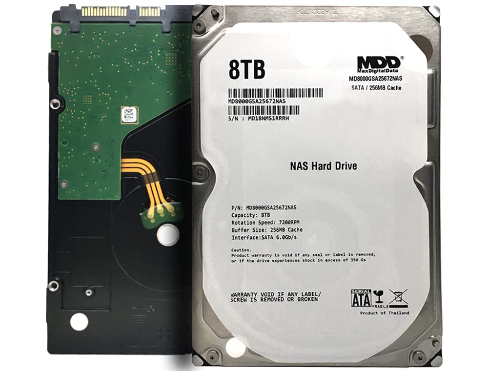 MaxDigitalData 8TB 7200 RPM 256MB Cache SATA 6.0Gb/s 3.5" Internal Hard Drive for NAS Network Storage (MD8000GSA25672NAS) - 3 Years Warranty (Renewed)