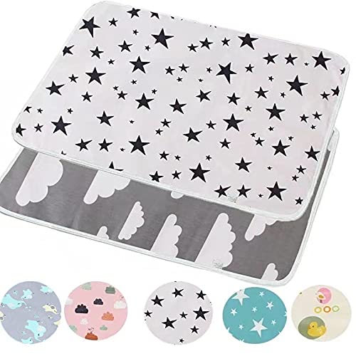 Baby Diaper Changing Pad,31.5'' X 43.3''Washable Reusable Breathable Leak Proof Infant Portable Travel Nappy Multi Function Washable Mat for Home and Outdoor (White Star)