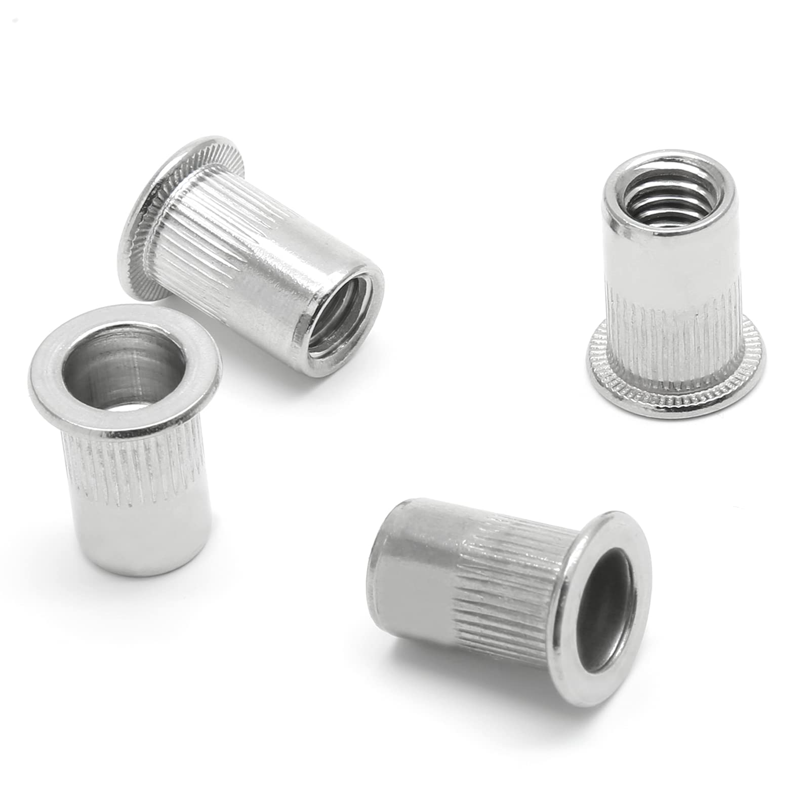 Qjaiune 50PCS 5/16"-18 Stainless Steel Threaded Insert Rivet Nut, 5/16-18UNC Rivnuts Flat Head Rivets, Knurled Nutsert Screws Blind Nut