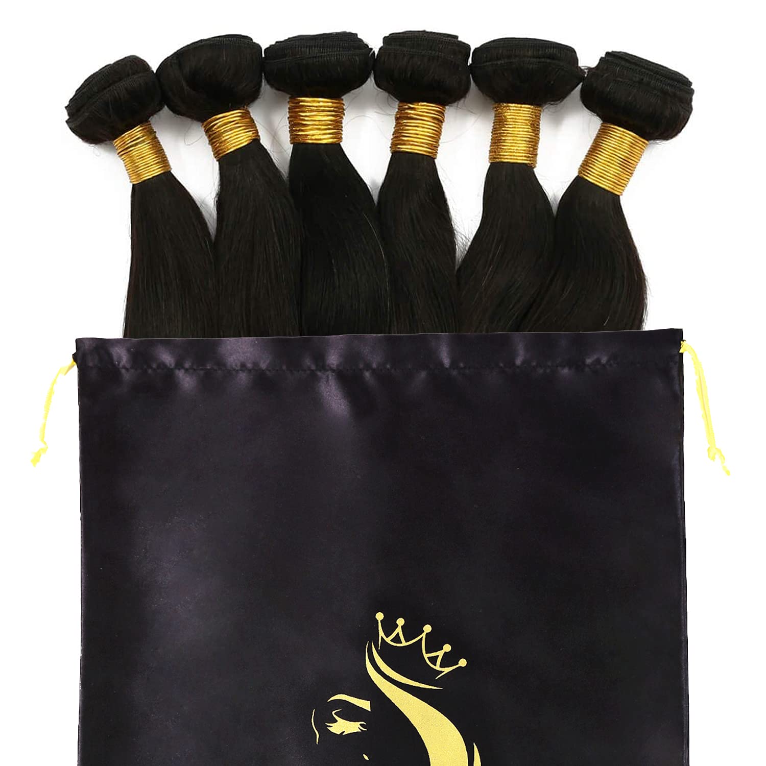 AIHOPESTO Silk Satin Bags Hair Packaging Bags For Bundles Soft Silk Satin Pouches with Drawstring Wigs Bags Hair Tools Storage Bags for Home and Salon Use (6 PCS Black)