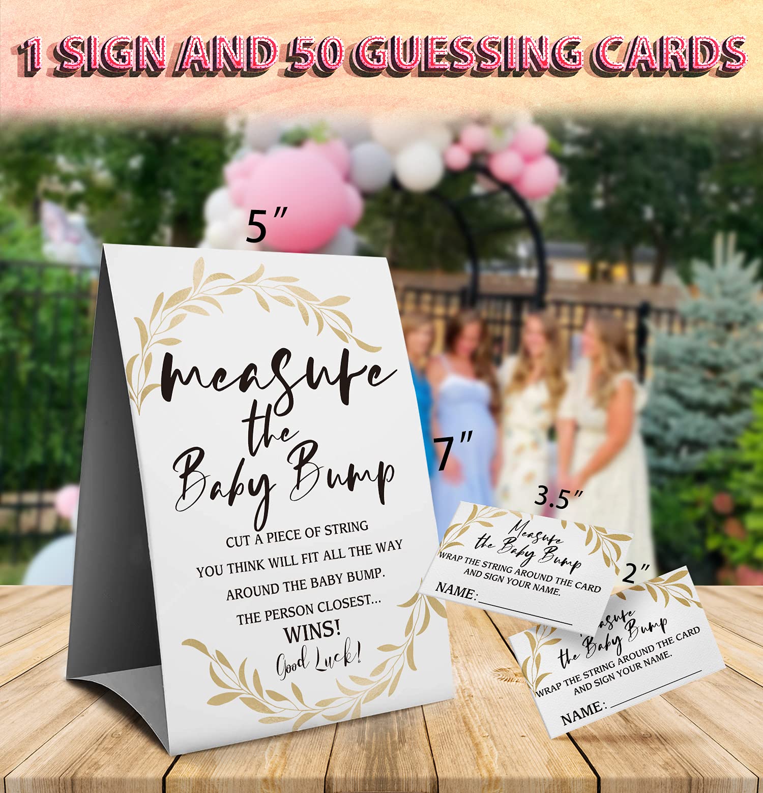 Muruseni Measure Mommy's Belly, Baby Shower Game Pack, 50 Guessing Cards, 7 x 5 Inches