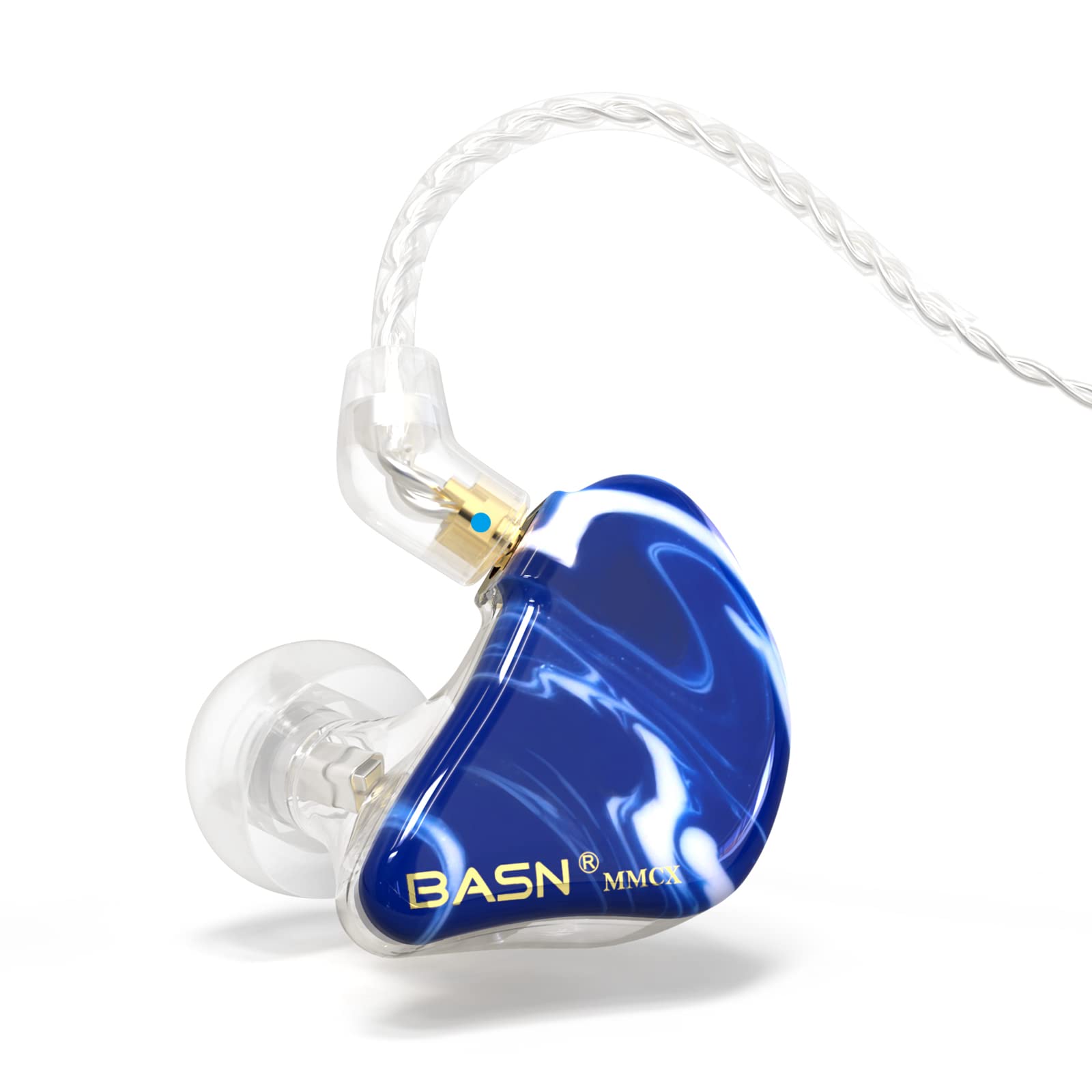 BASN MMCX in Ear Monitor Headphones, Musicians Triple Driver Noise Isolating Earphones with 2 Upgraded Detachable Cables (Ice Blue)