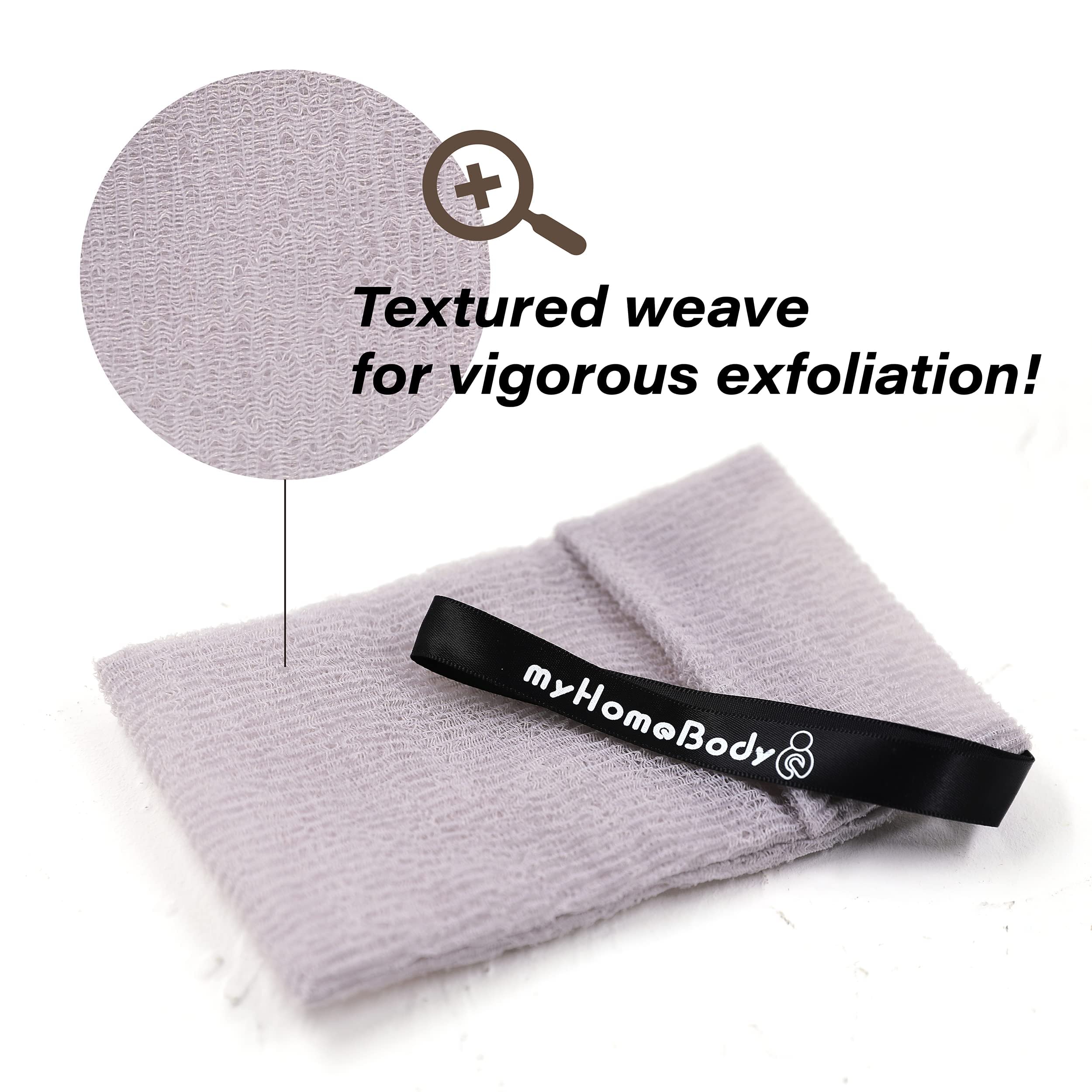 myHomeBody Soap Pocket Exfoliating Soap Saver Pouch, Body Scrubber Sponge, Exfoliator for Bath or Shower, for Large Bar Soap or Leftover Bits, White Smoke, 2 Pack + 2 Soap Lifting Pads