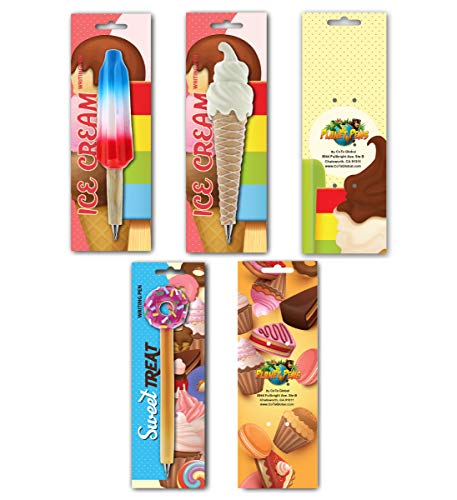Planet Pens Bundle of Cute Treats: Sparkle Pink Donut, Vanilla Cone Ice Cream, & Ice Treat Novelty Pens - Fun Unique Office Supplies Ballpoint Pens For School & Office - 3 Pack