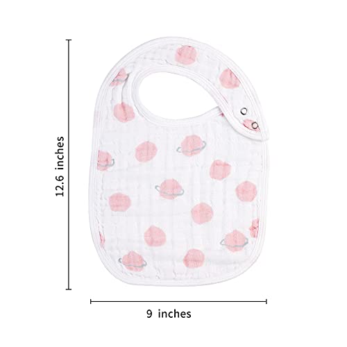 Snap Muslin Bibs for Girls, 3-Pack Baby Bibs for Infants, Newborns and Toddlers, 100% Cotton Muslin Absorbent & Soft Layers, Adjustable Snaps,"Girlish Romance"