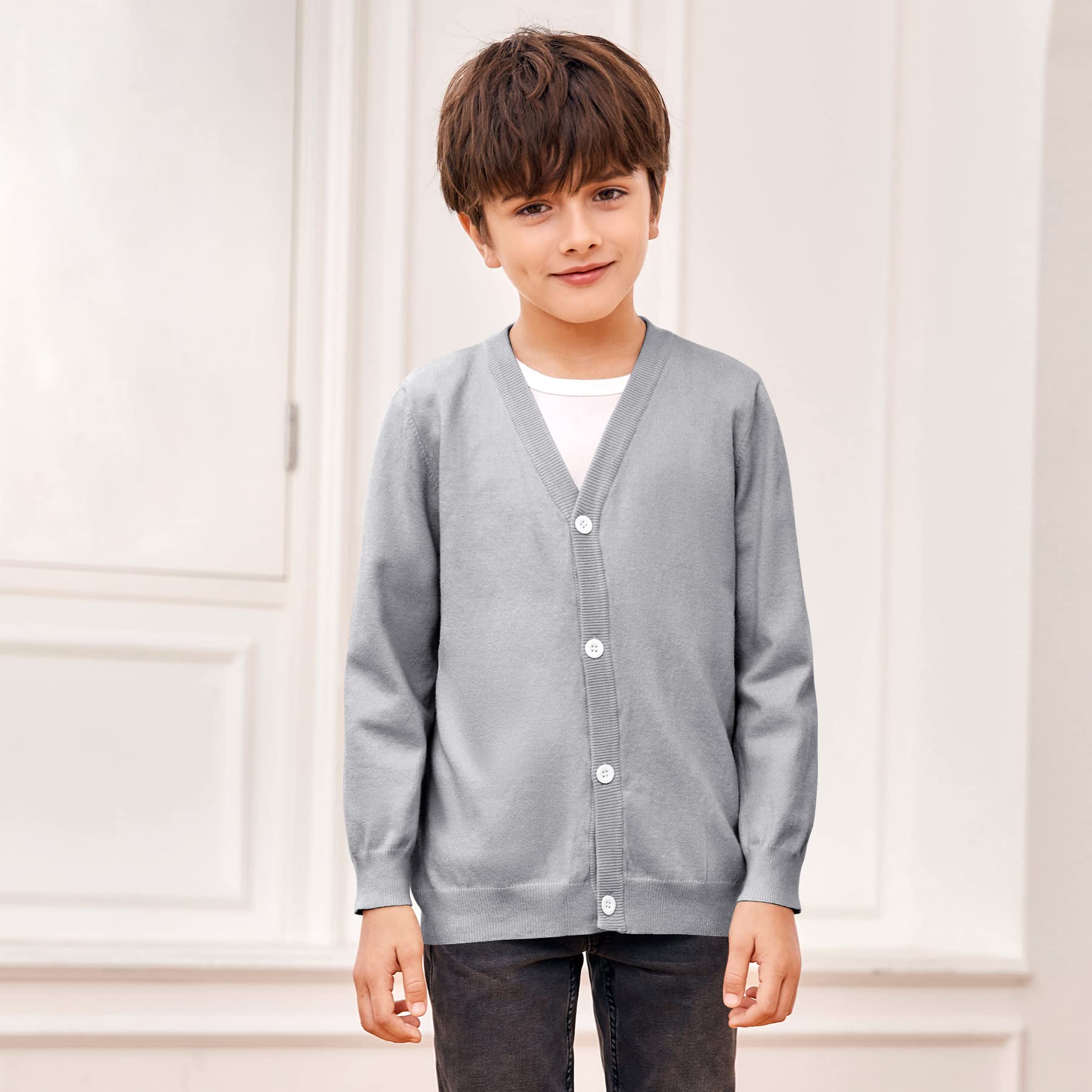 Baby Boys Girls V-Neck Cardigan Kids Button Up Long Sleeve Knitted Sweater Jacket for Infant Toddler