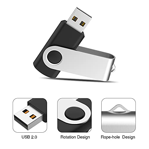 32GB USB Flash Drives 5 Pack, TYSHCY 32 GB USB 2.0Thumb Drives Swivel Memory Stick Jump Drive Zip Drive with LED Light for Data Storage Backup, Black
