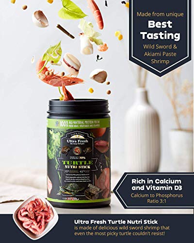 Ultra Fresh - Turtle Nutri Stick, Wild Sword Prawn, Calcium & Vitamin D Enriched Aquatic Turtle Food with Probiotics for Picky Turtles, Made from All Natural Ingredients 3.35 oz