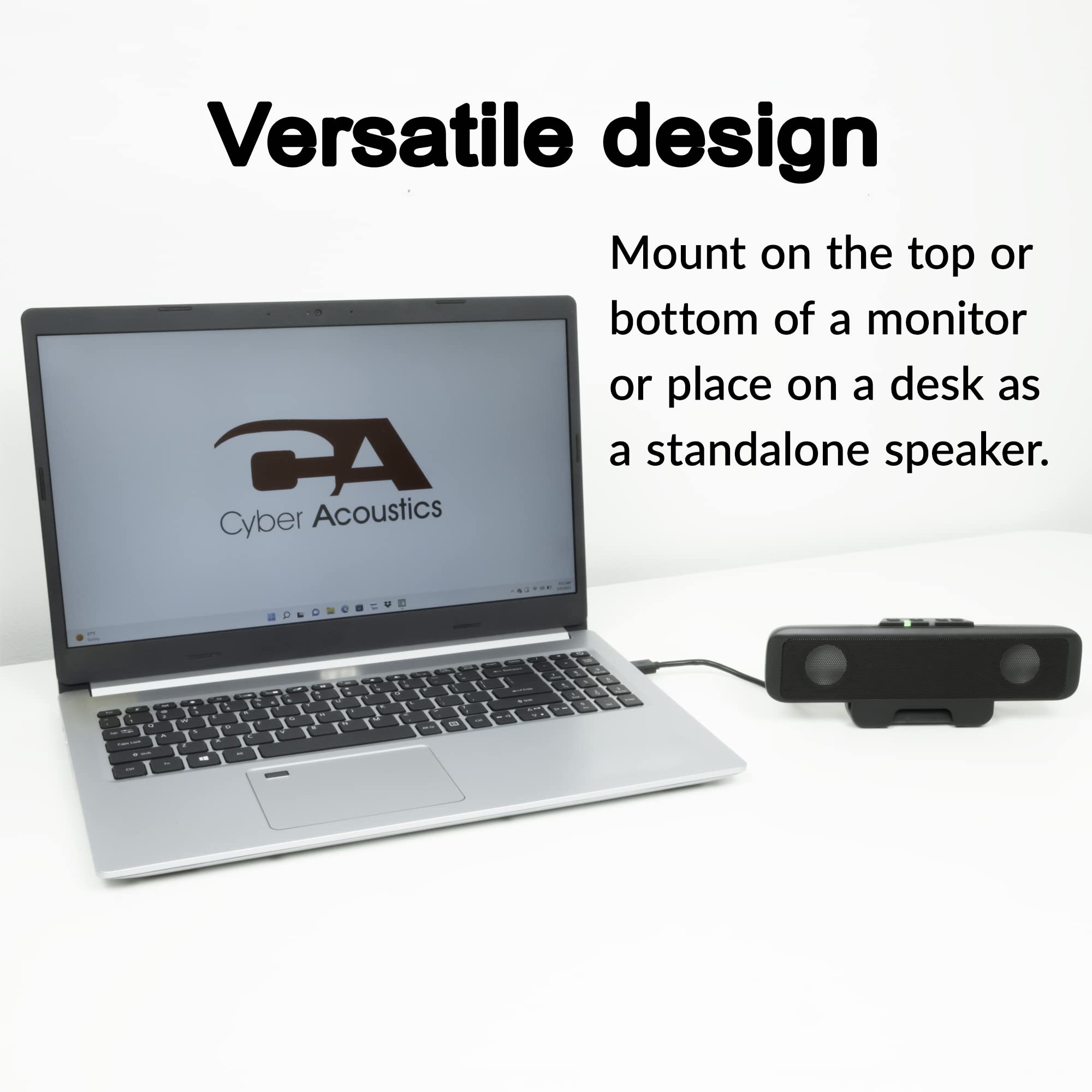 Cyber Acoustics USB Speaker Bar (CA-2890) – Stereo USB Powered Speaker, Easily Clamps to Monitor, Convenient Controls