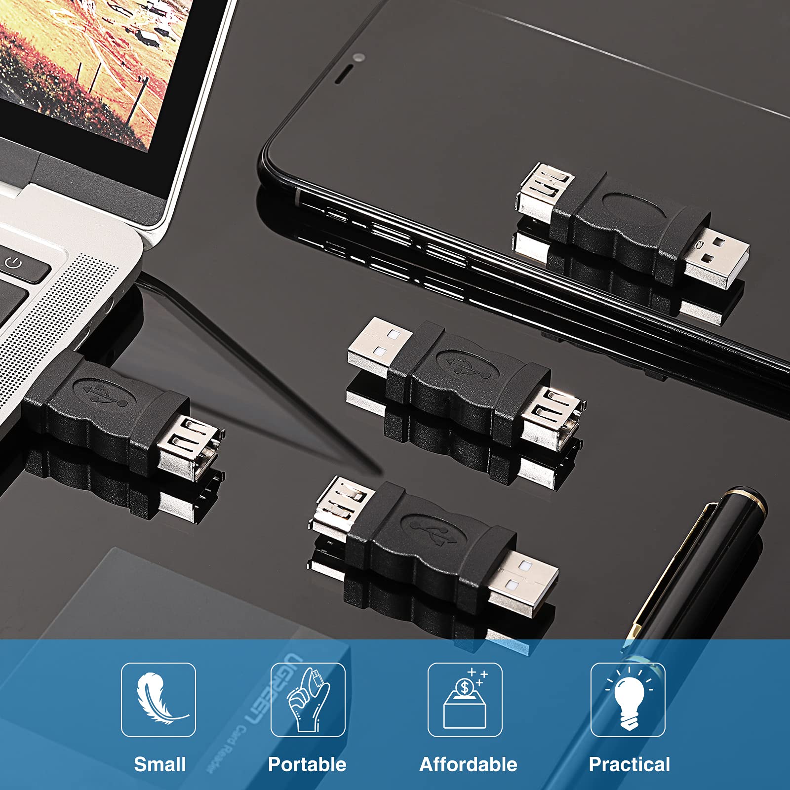 Fiada 4 Pieces Firewire 6 Pin USB Adapter, Female F to USB M Male Cable Converter, Compatible with Digital Cameras, Printers, MP3 Players, Cellular Phones