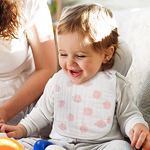 Snap Muslin Bibs for Girls, 3-Pack Baby Bibs for Infants, Newborns and Toddlers, 100% Cotton Muslin Absorbent & Soft Layers, Adjustable Snaps,"Girlish Romance"