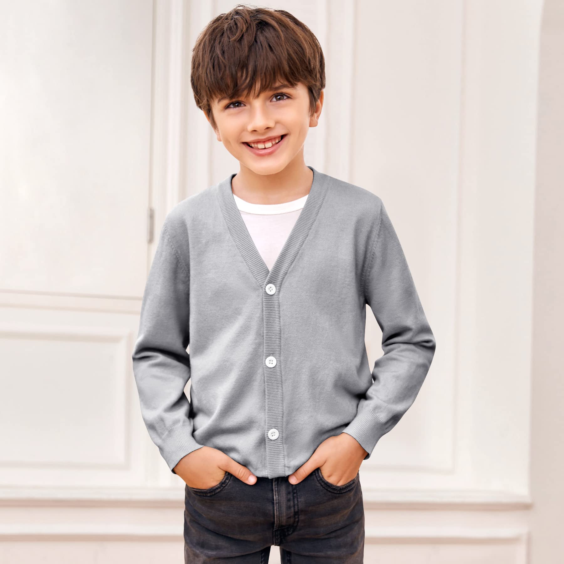 Baby Boys Girls V-Neck Cardigan Kids Button Up Long Sleeve Knitted Sweater Jacket for Infant Toddler
