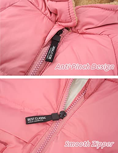 Happy Cherry Toddler Winter Warm Jacket Down Comfortable Coat Hoody Puffer Outwear Cartoon Cotton Hoodies Soft Solid Autumn Jackets Thick Windproof Coat 3-4 Years Pink