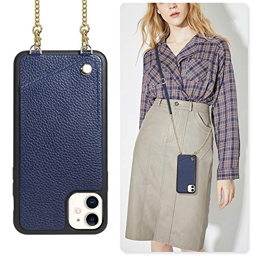 iPhone 12 Wallet Case, 6.1 inch, iPhone 12 Pro Wallet Case, JLFCH Crossbody Case with Credit Card Holder Lanyard Purse Women/Girly Protective for Apple iPhone 12 Pro (2020), 6.1 inch - Dark Blue