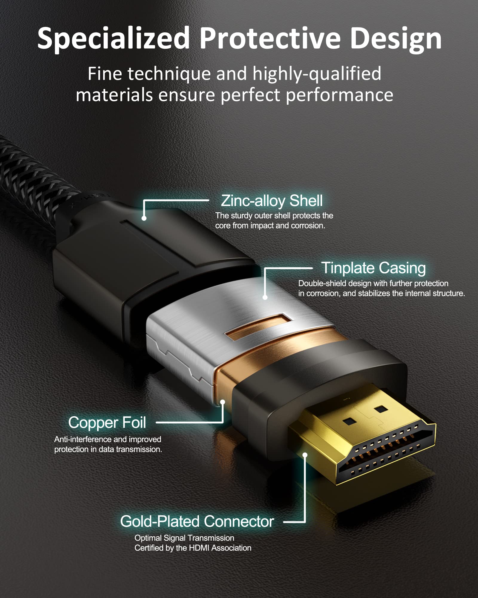 8K HDMI Cable 48Gbps 6.5FT, TESMAX Certified Ultra High Speed 8K60Hz 4K120Hz, HDCP 2.2 2.3 Dynamic HDR HDR10 eARC,Compatible with Dolby Vision Apple TV 4K/Samsung/LG/Sony/Ruko/PS5/Xbox/RTX3080/Blu-ray