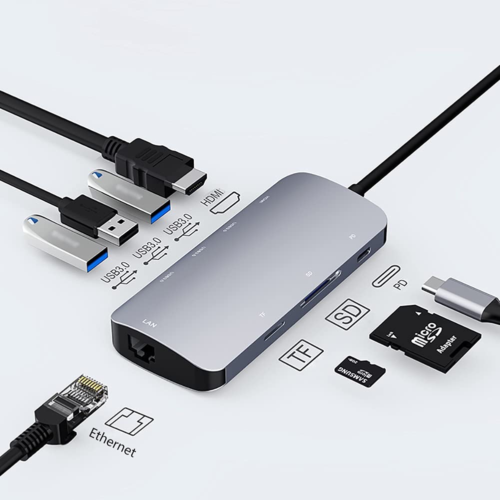 Port Expander USB C Docking Station USB C Hub 8-in-1 USB C Adapter with HDMI, 60W PD, 1Gbps Ethernet, 3 USB 3.0 Ports, SD/TF Card Reader USB Splitter