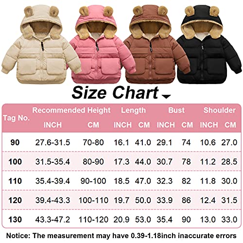 Happy Cherry Toddler Winter Warm Jacket Down Comfortable Coat Hoody Puffer Outwear Cartoon Cotton Hoodies Soft Solid Autumn Jackets Thick Windproof Coat 3-4 Years Pink