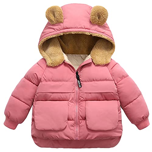 Happy Cherry Toddler Winter Warm Jacket Down Comfortable Coat Hoody Puffer Outwear Cartoon Cotton Hoodies Soft Solid Autumn Jackets Thick Windproof Coat 3-4 Years Pink