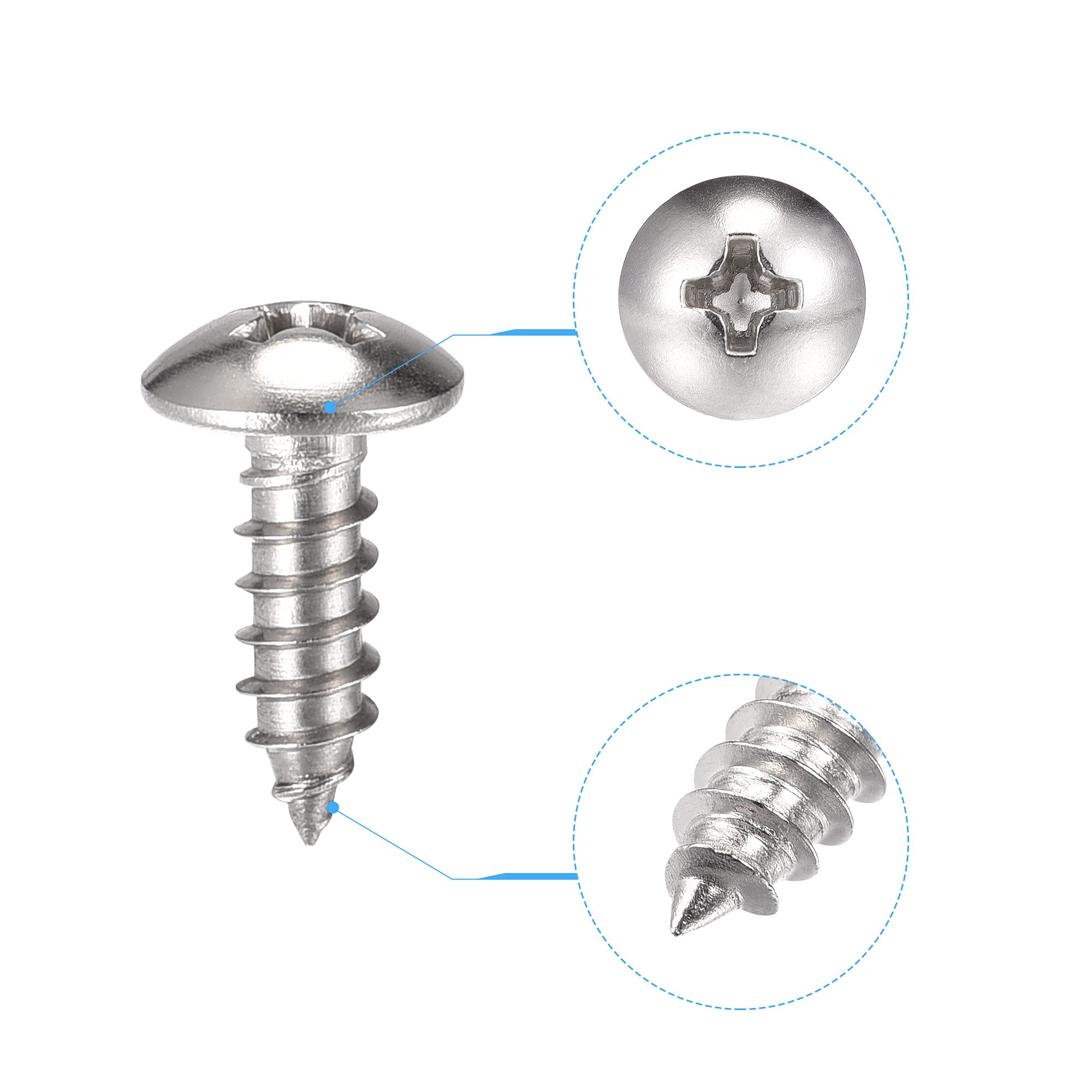 uxcell Phillips Head Self Tapping Screws, #6 x 3/8" 304 Stainless Steel Wood Sheet Metal Screw 50pcs