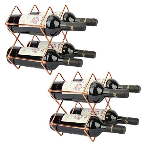 DreamiDeco Tabletop Wine Holder, Metal Countertop Wine Rack Freestanding, Hold 6 Wine Bottles,Perfect for Home Decor & Kitchen Storage, Bar, Wine Cellar, Cabinet, Pantry,Bar (Rose Gold, 2 Packs)