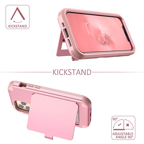 WeLoveCase for iPhone 12 Pro Max Wallet Case with Credit Card Holder & Hidden Mirror, Three Layer Shockproof Heavy Duty Protection Cover Protective Case for iPhone 12 Pro Max - 6.7inch Rose Gold