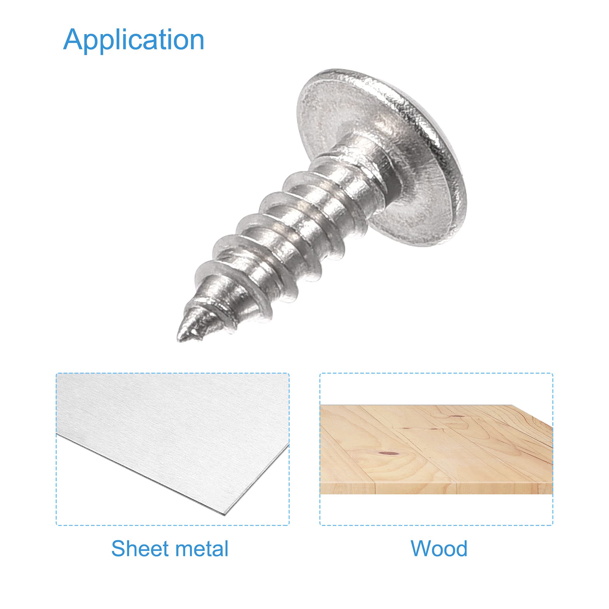 uxcell Phillips Head Self Tapping Screws, #6 x 3/8" 304 Stainless Steel Wood Sheet Metal Screw 50pcs